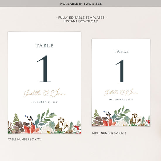 Natalia | Christmas Wedding Table numbers Template