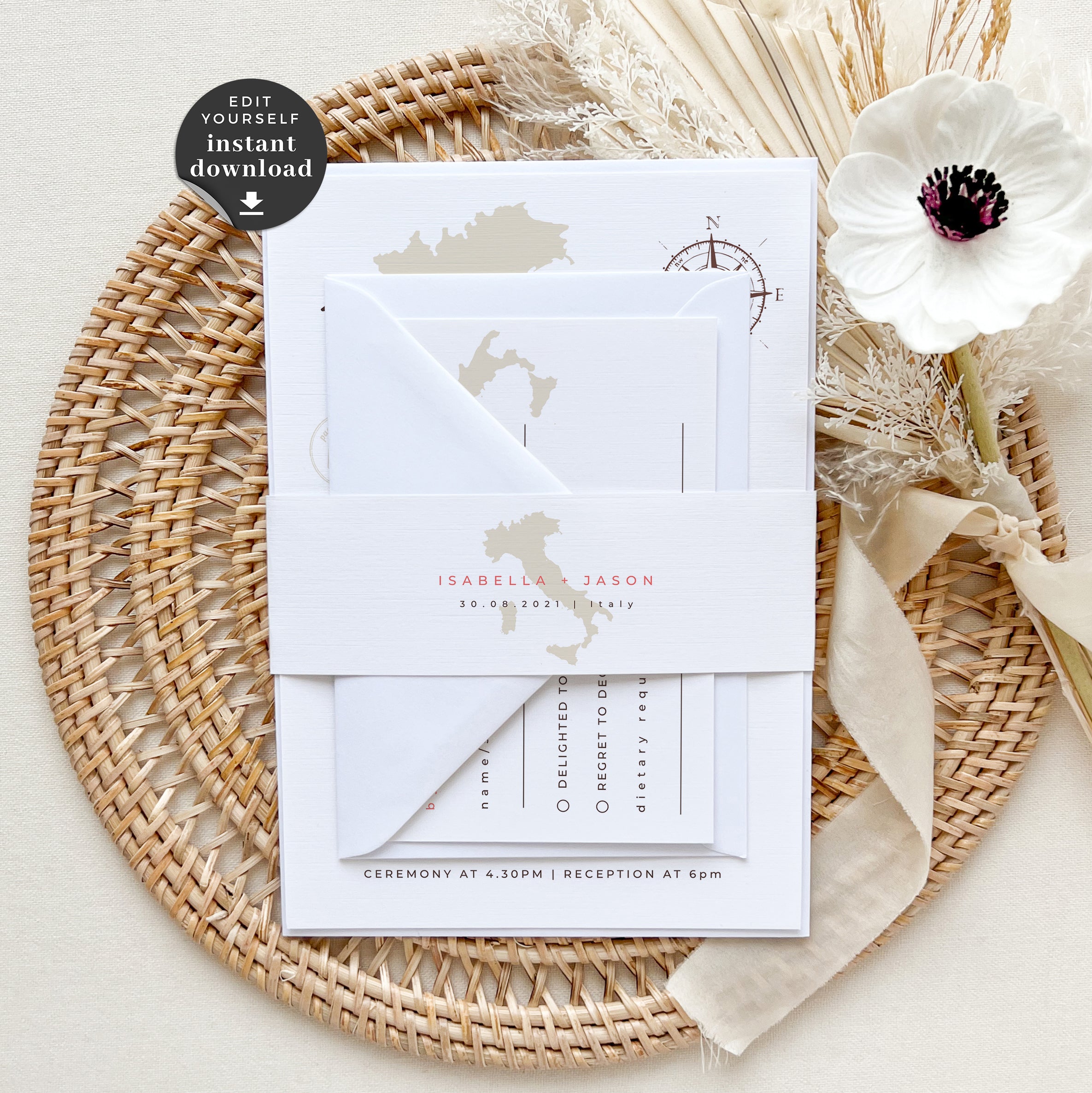 Italy Destination Wedding Invitation Template with RSVP