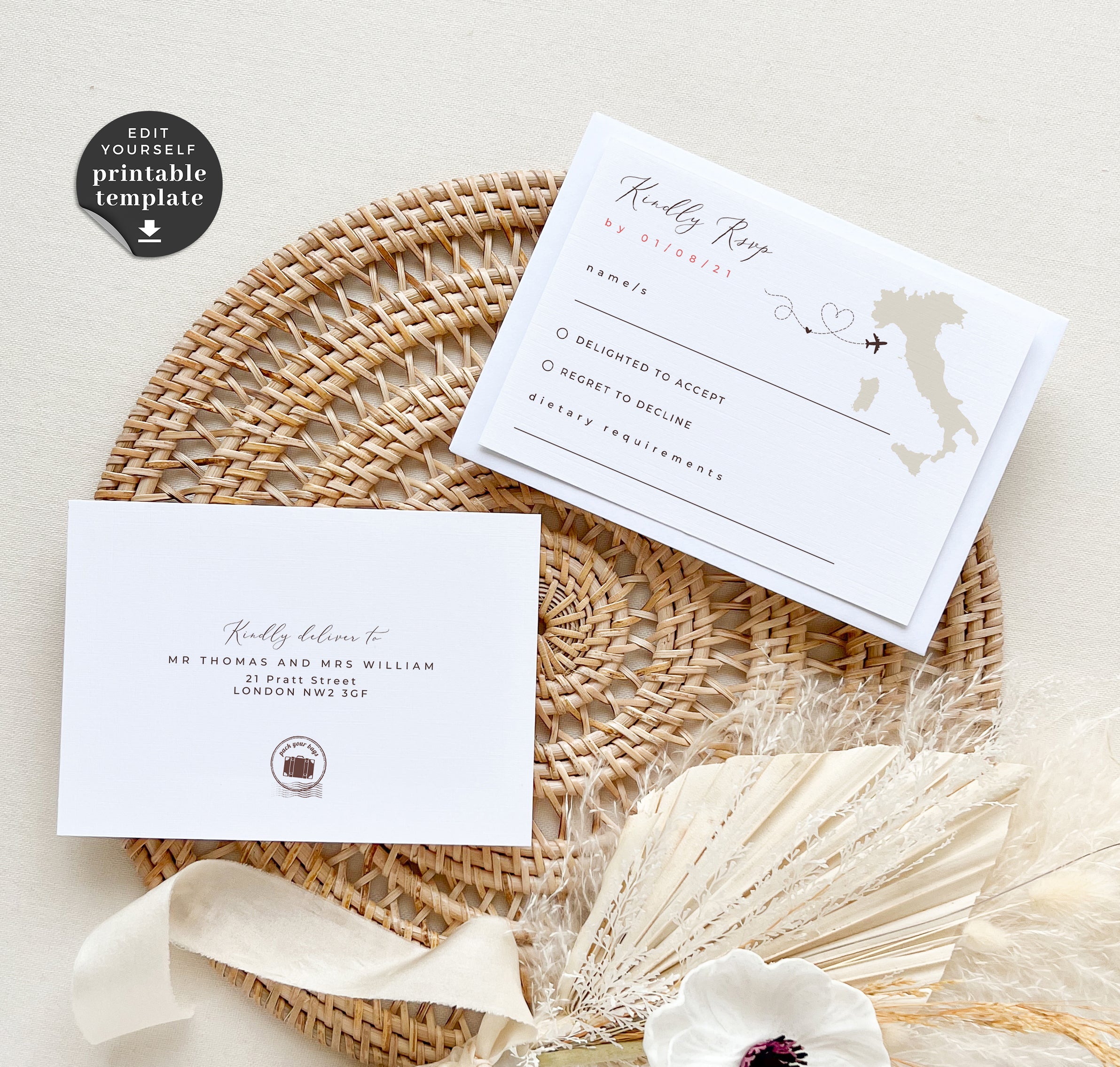 Italy Destination Wedding Invitation Template with RSVP